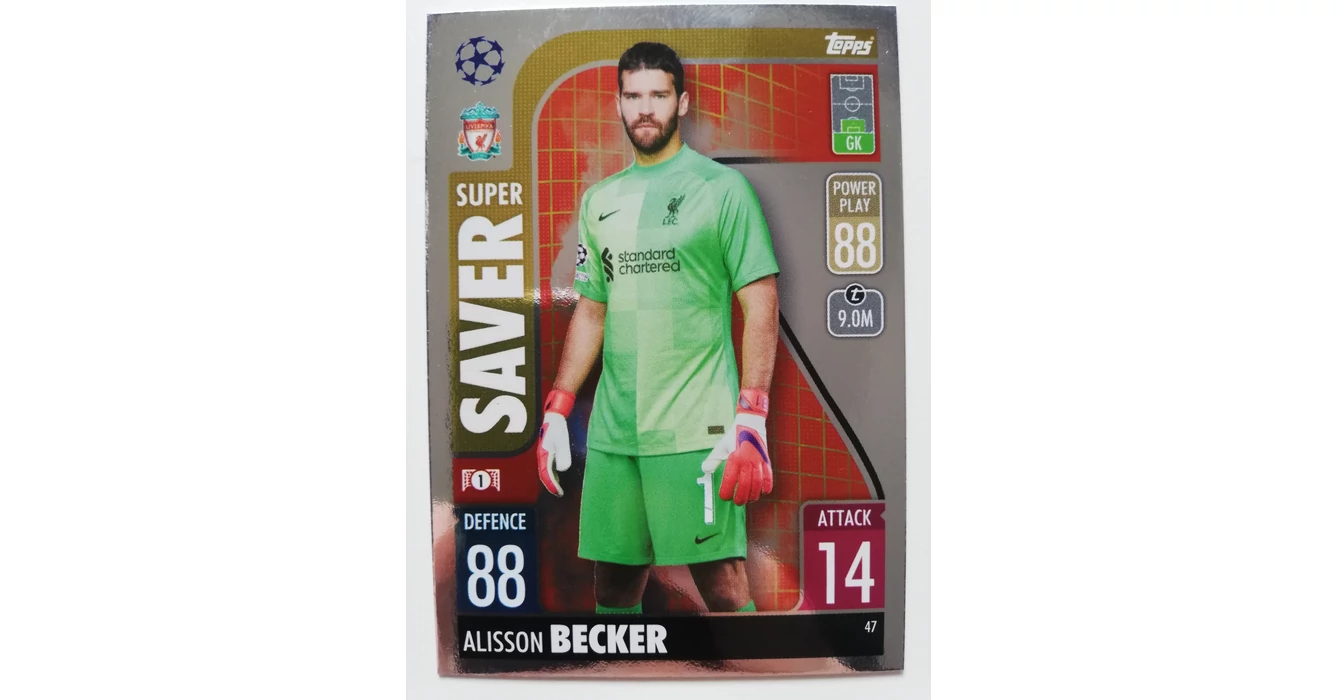 47 Alisson Becker Super Saver focis kártya (Liverpool FC) MATCH ATTAX ...
